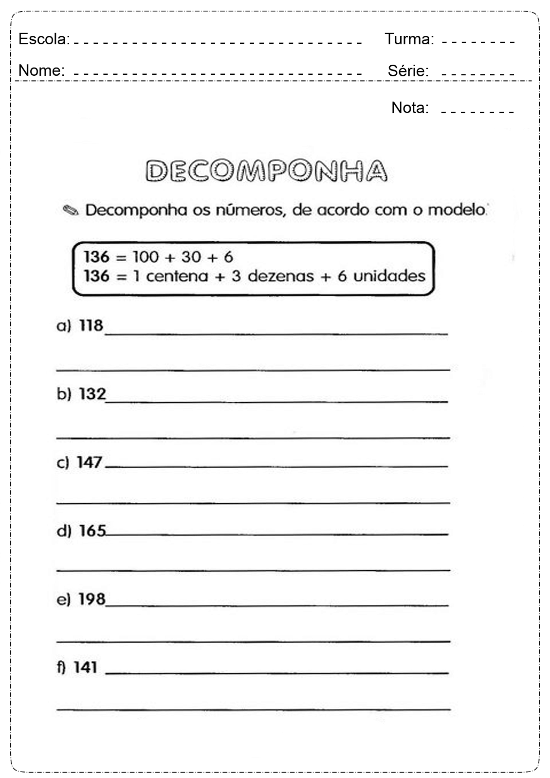 Atividades De Decomposição De Números 5 Ano Com Gabarito - REVOEDUCA Atividades De Decomposição De Números 5 Ano Com Gabarito - REVOEDUCA